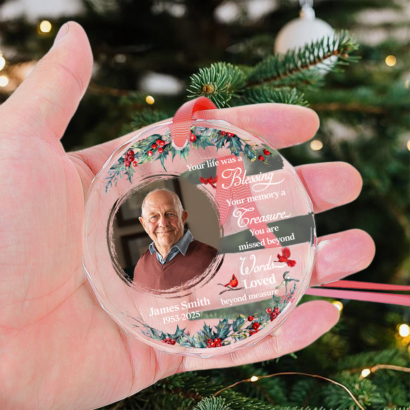 Memorial Ornament Your Life Was A Blessing - Personalized Glass Photo ...