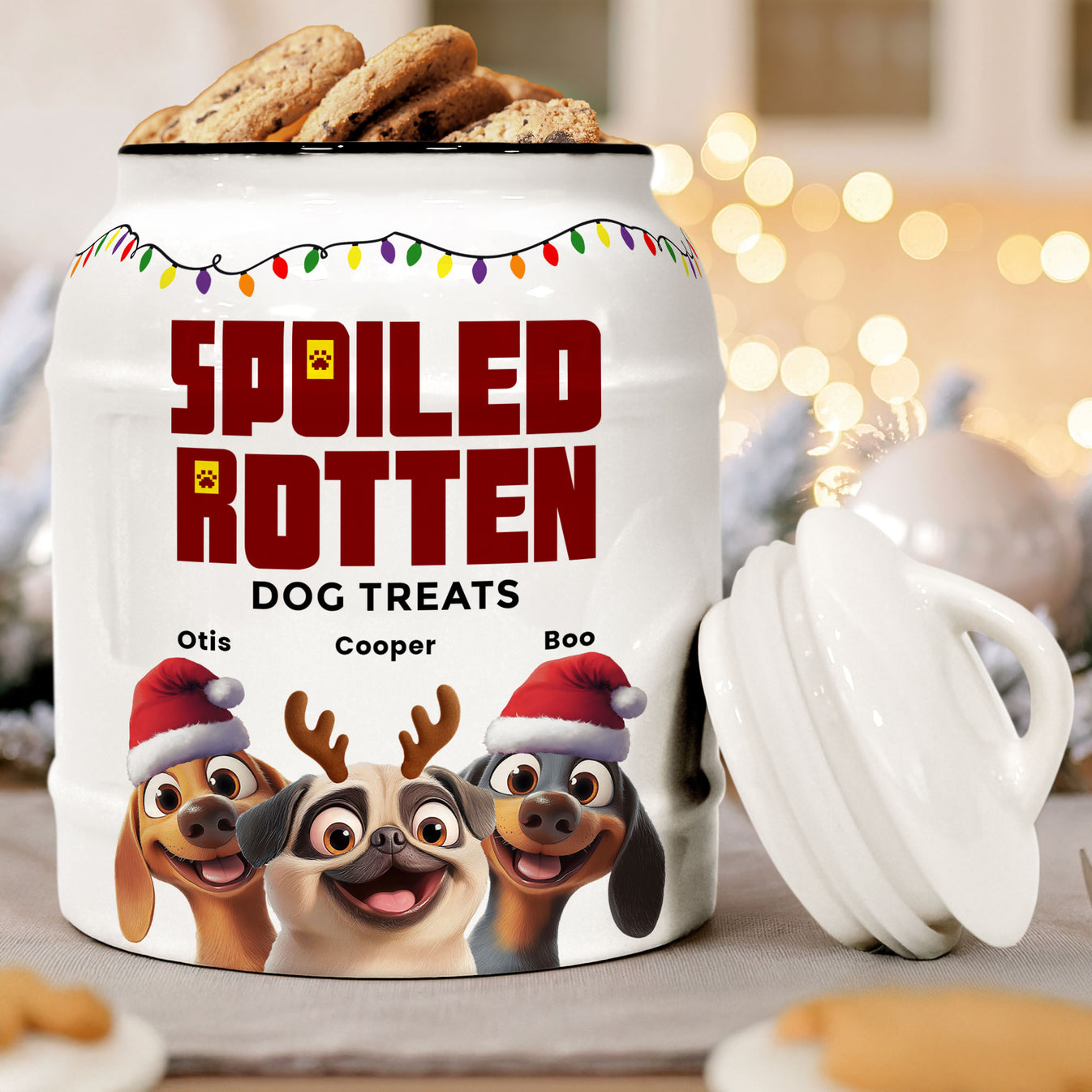 Merry Woofmas Spoiled Rotten Dog Treats - Personalized Cookie Jar ...