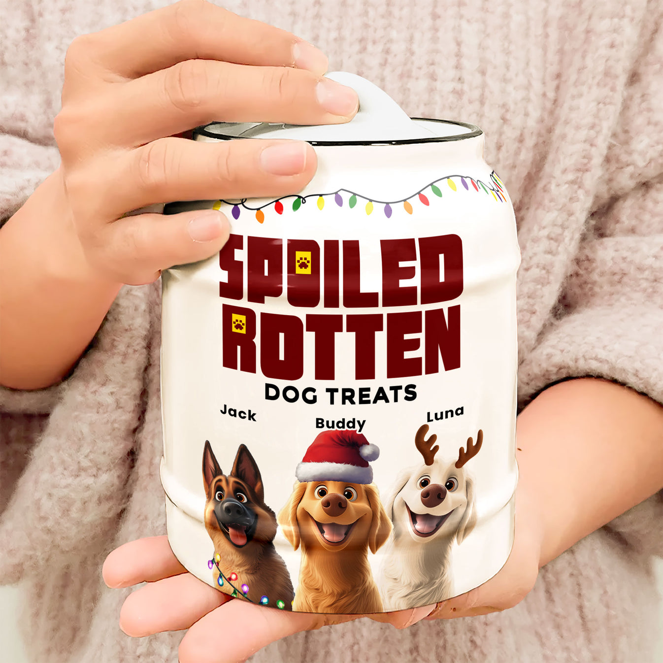 Merry Woofmas Spoiled Rotten Dog Treats - Personalized Cookie Jar ...