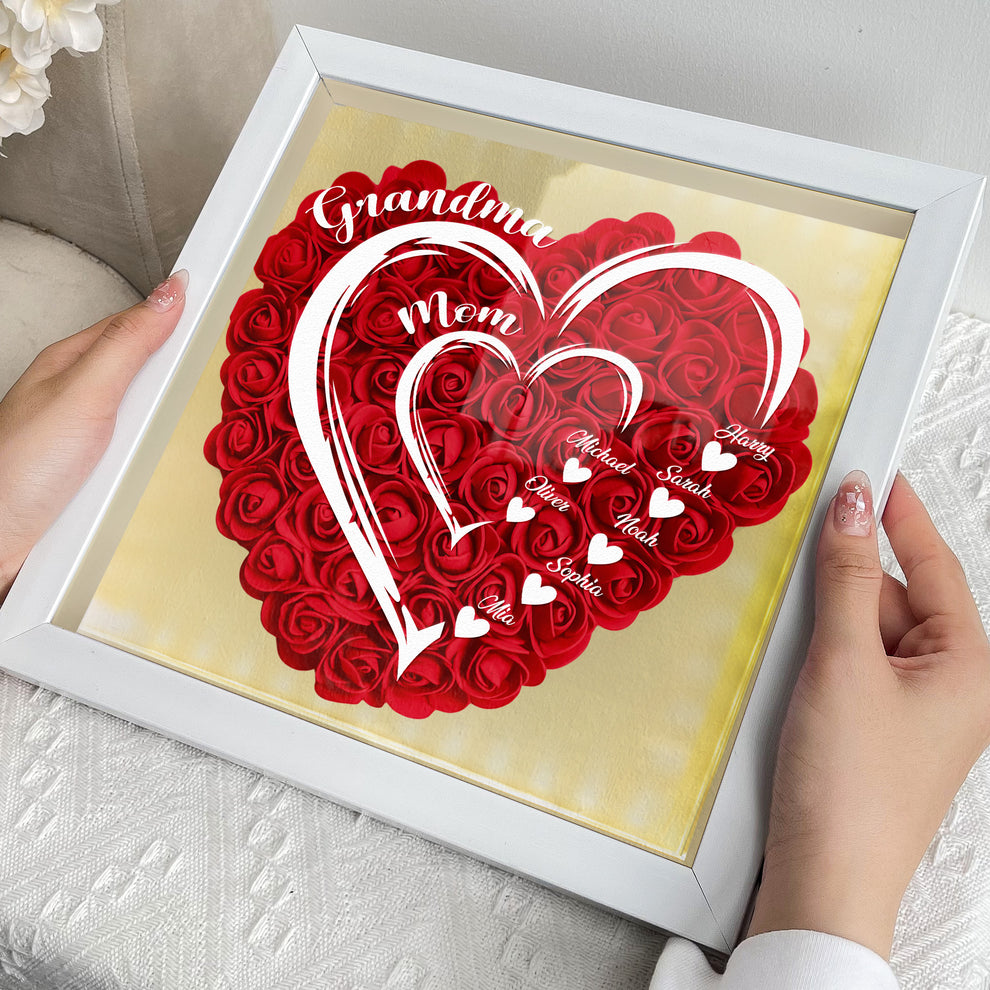 Mom Grandma Hearts Custom Kids' Names - Personalized Flower Shadow Box ...