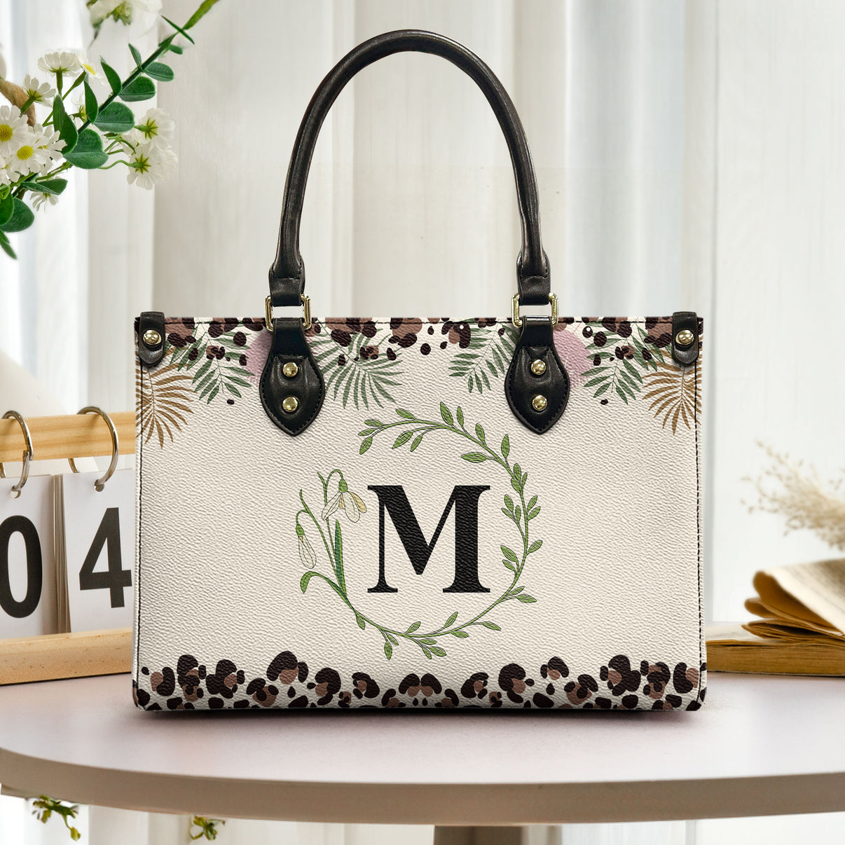 Monogram And Birth Month Flower - Personalized Leather Bag – Macorner