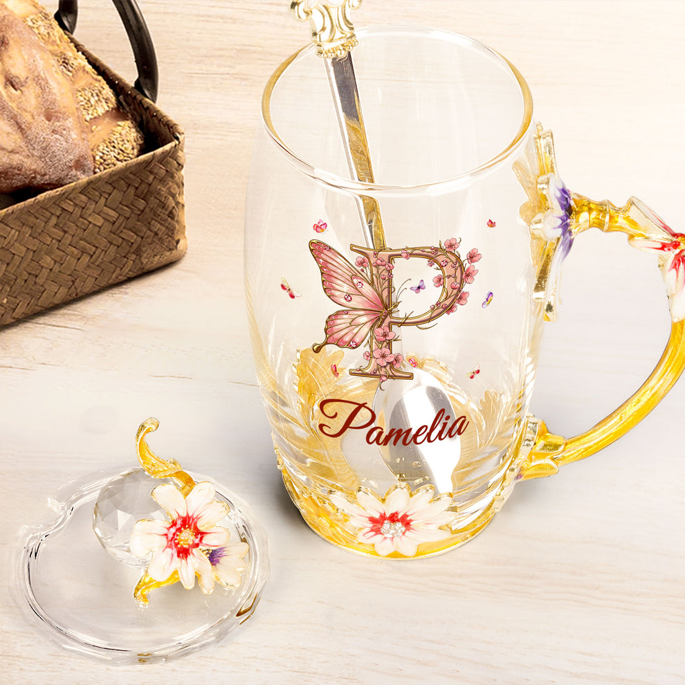 Monogram Cup Custom Name Tea Cup - Personalized Enamel Flower Tea Cup ...