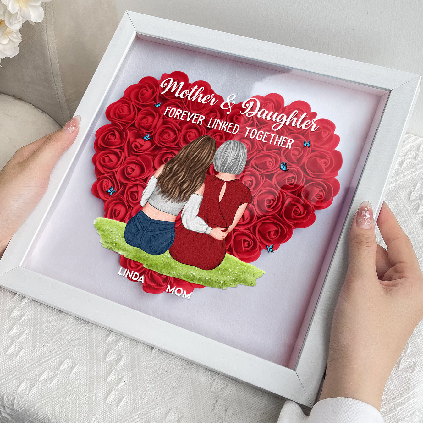 Mother & Daughter Forever Linked Together - Personalized Flower Shadow ...