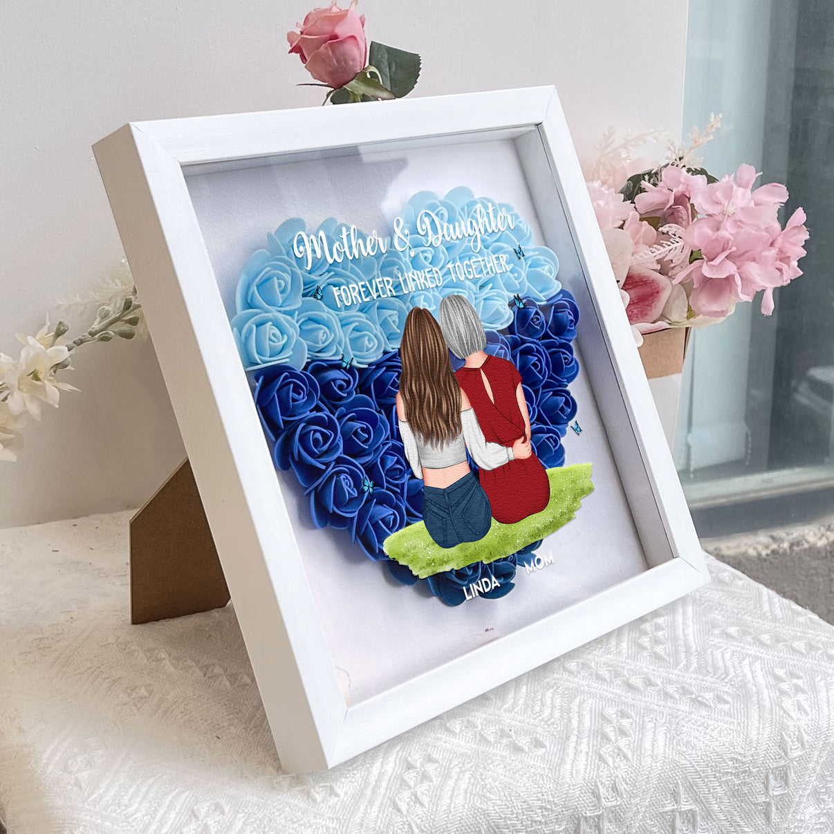 Mother & Daughter Forever Linked Together - Personalized Flower Shadow ...