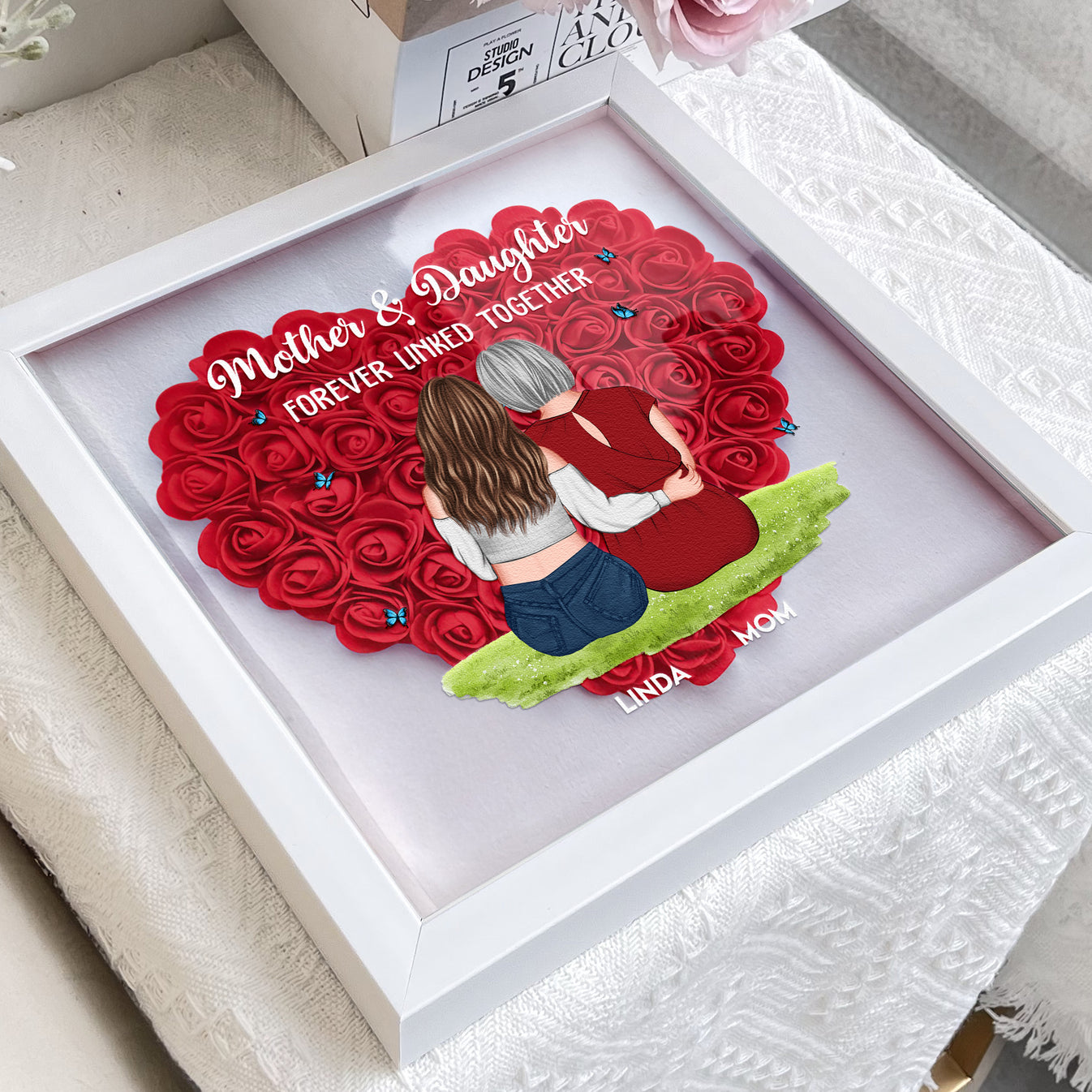 Mother & Daughter Forever Linked Together - Personalized Flower Shadow ...