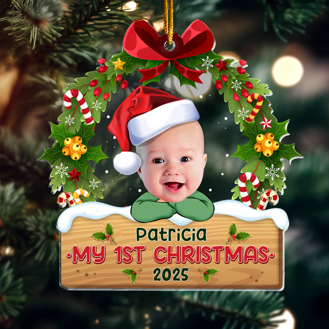 My 1st Christmas - Personalized Babys Photo First Christmas Ornament ...