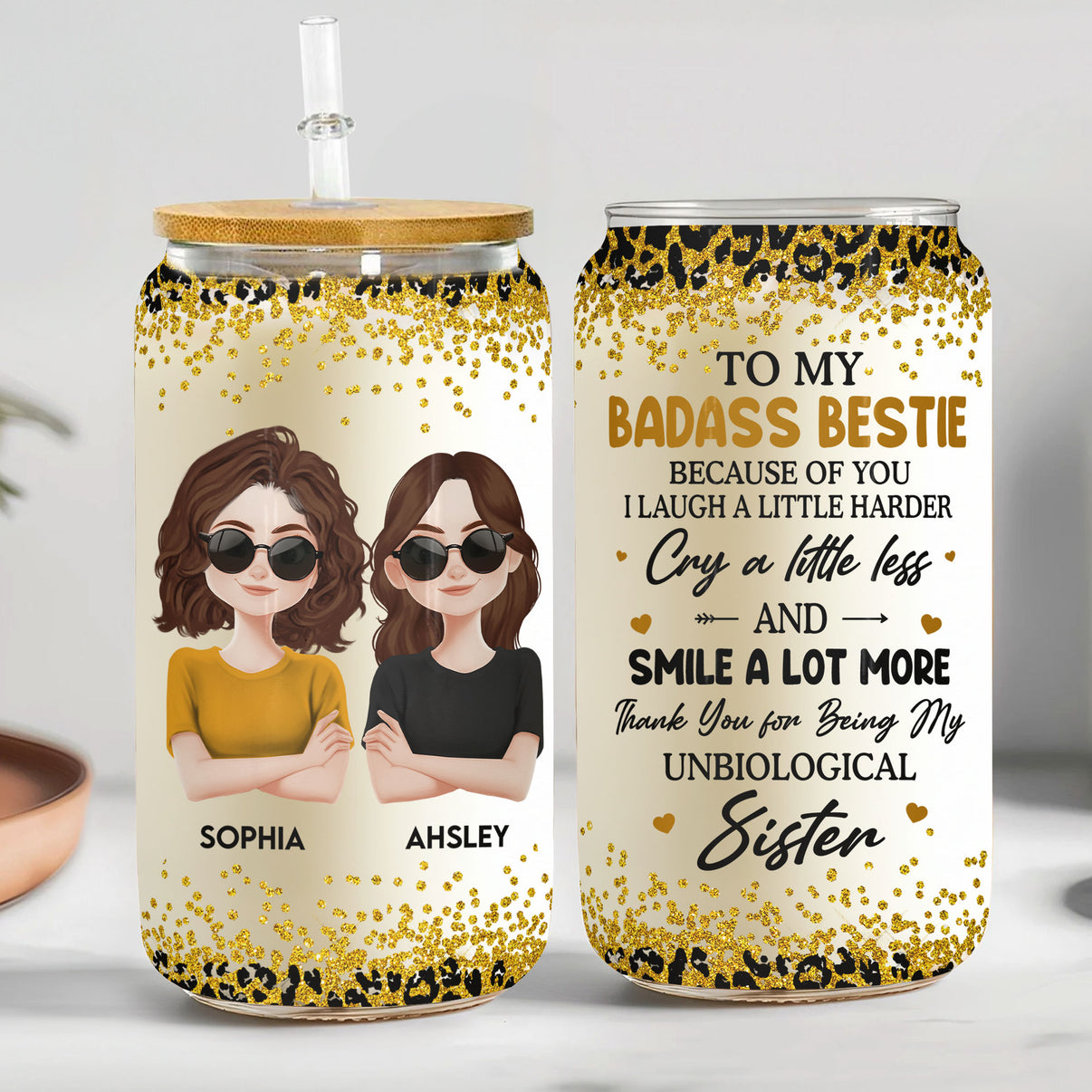 My Badass Bestie - New Version - Personalized Clear Glass Cup – Macorner