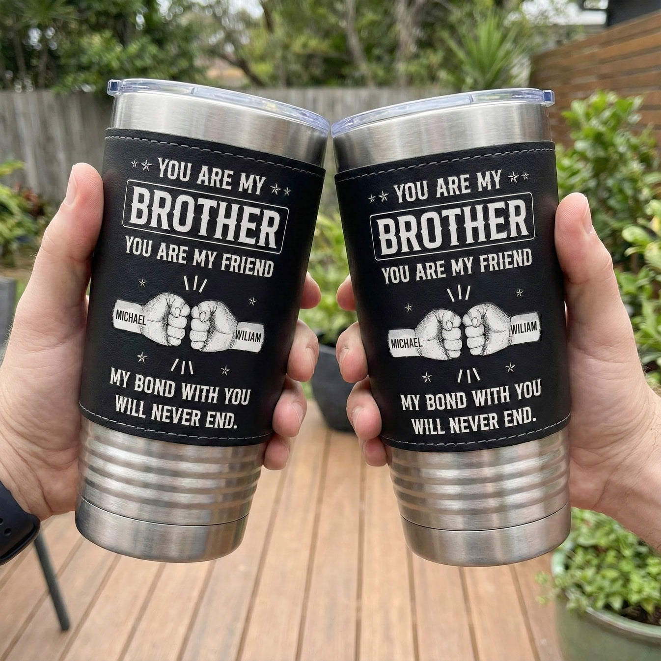 My Bond With You Will Never End - Personalized 20oz Leather Wrapped ...