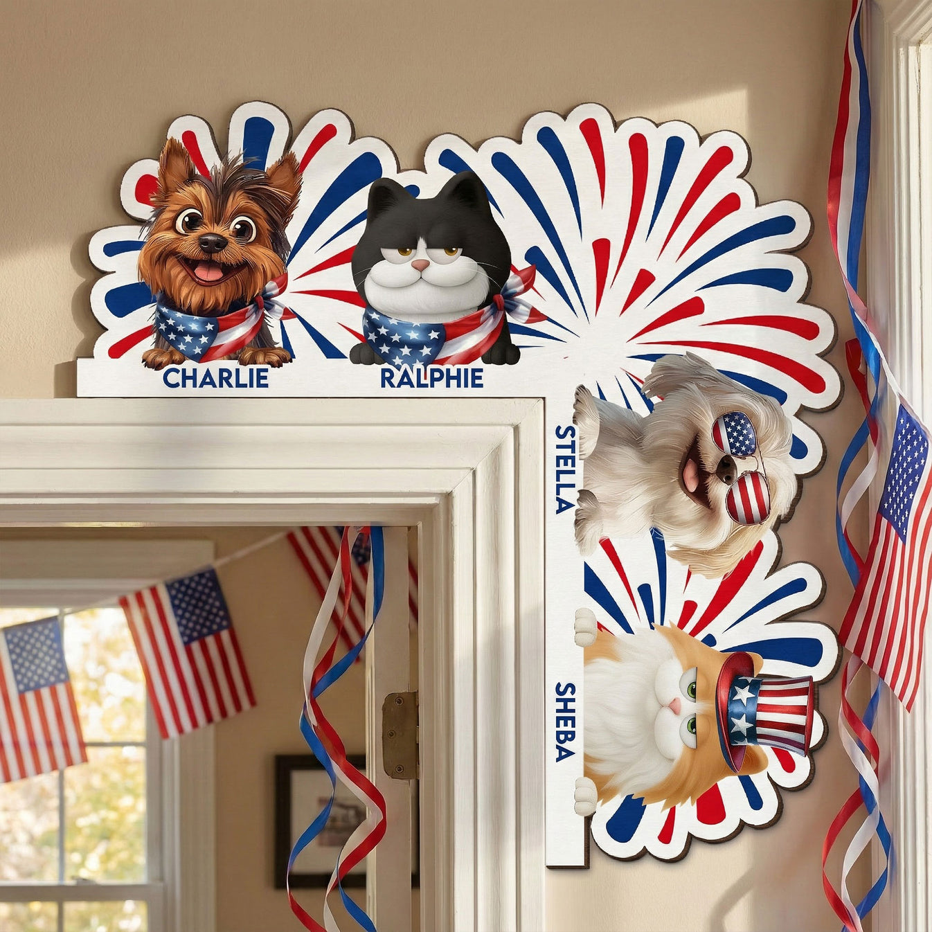 My Pets Are Waiting For America’s 250th - Personalized Door Corner Wood ...