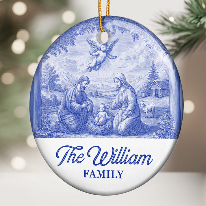 Nativity Scene Blue Toile De Jouy Christmas Holy Family - Personalized ...