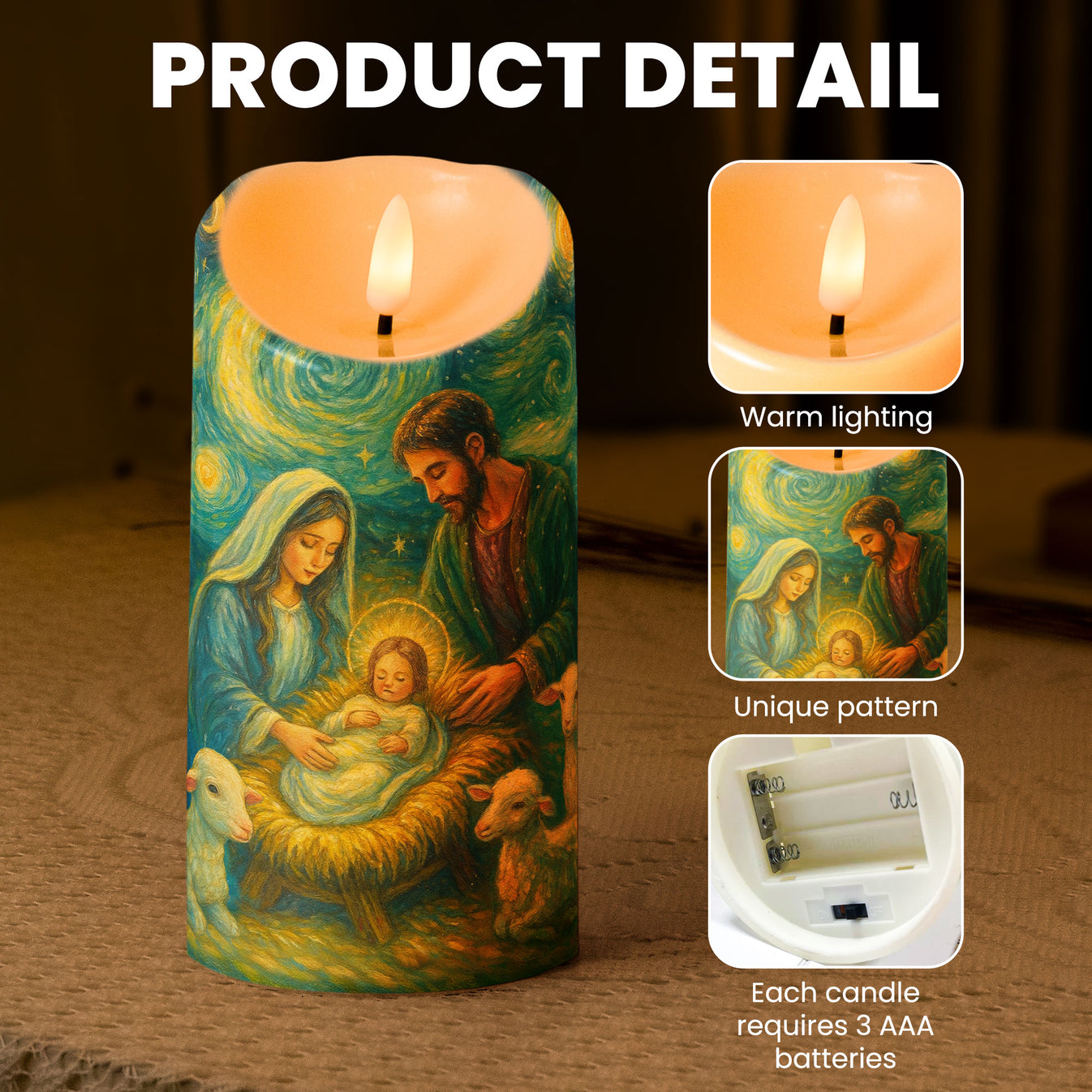 Nativity Scene Christmas Starry Night Van Gogh Style - Personalized LED ...