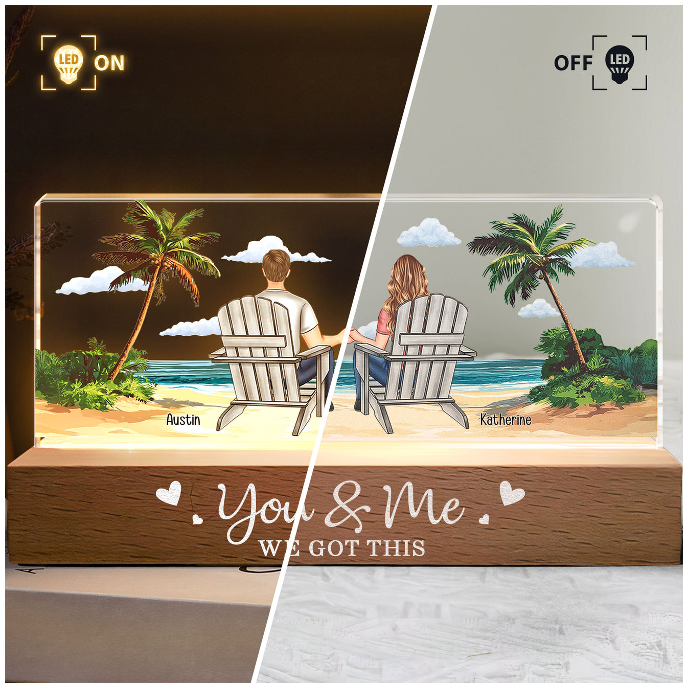 New Version You & Me We Got This Beach Scene - Personalized LED Night ...