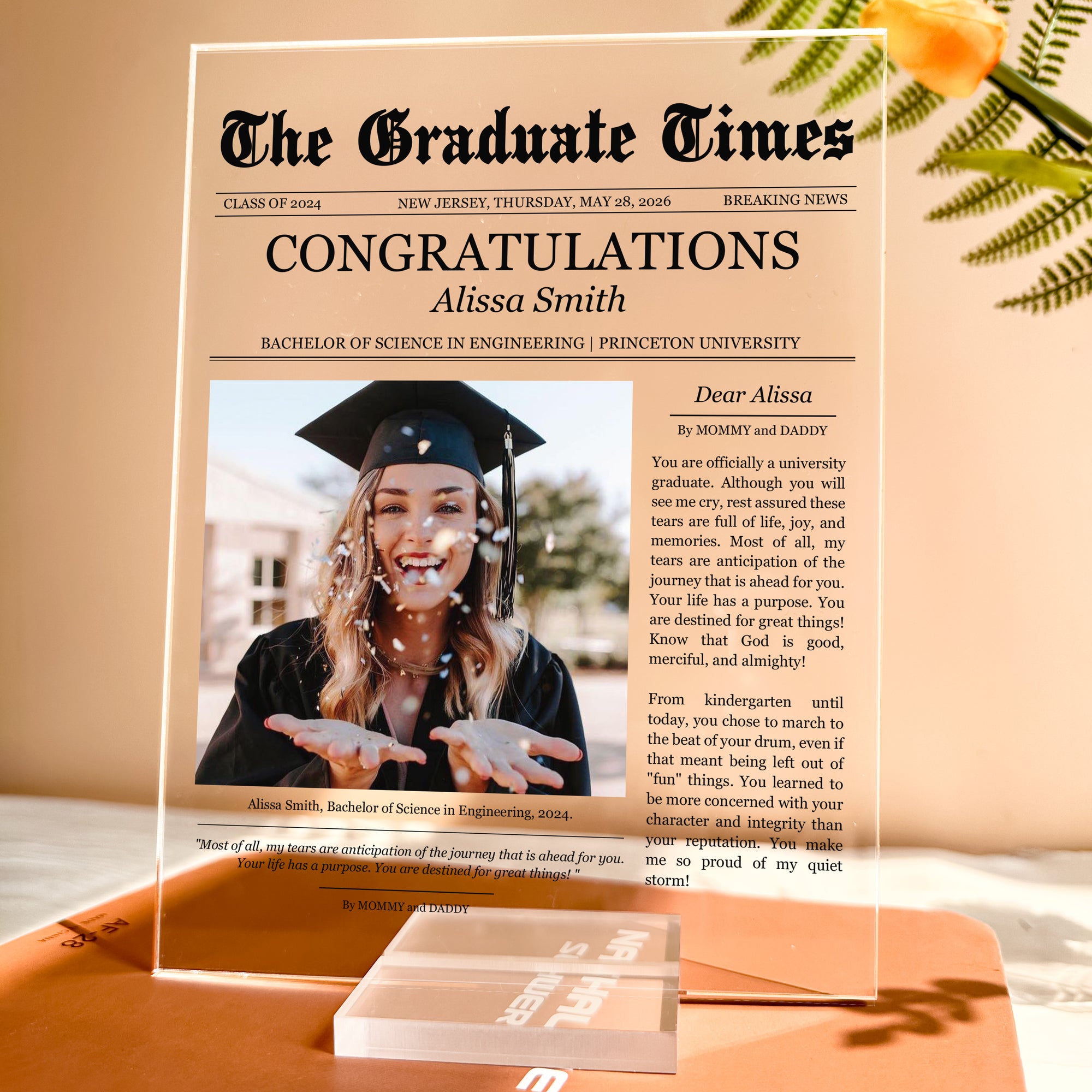 Newspaper Graduation Celebration - Personalized Acrylic Photo Plaque ...