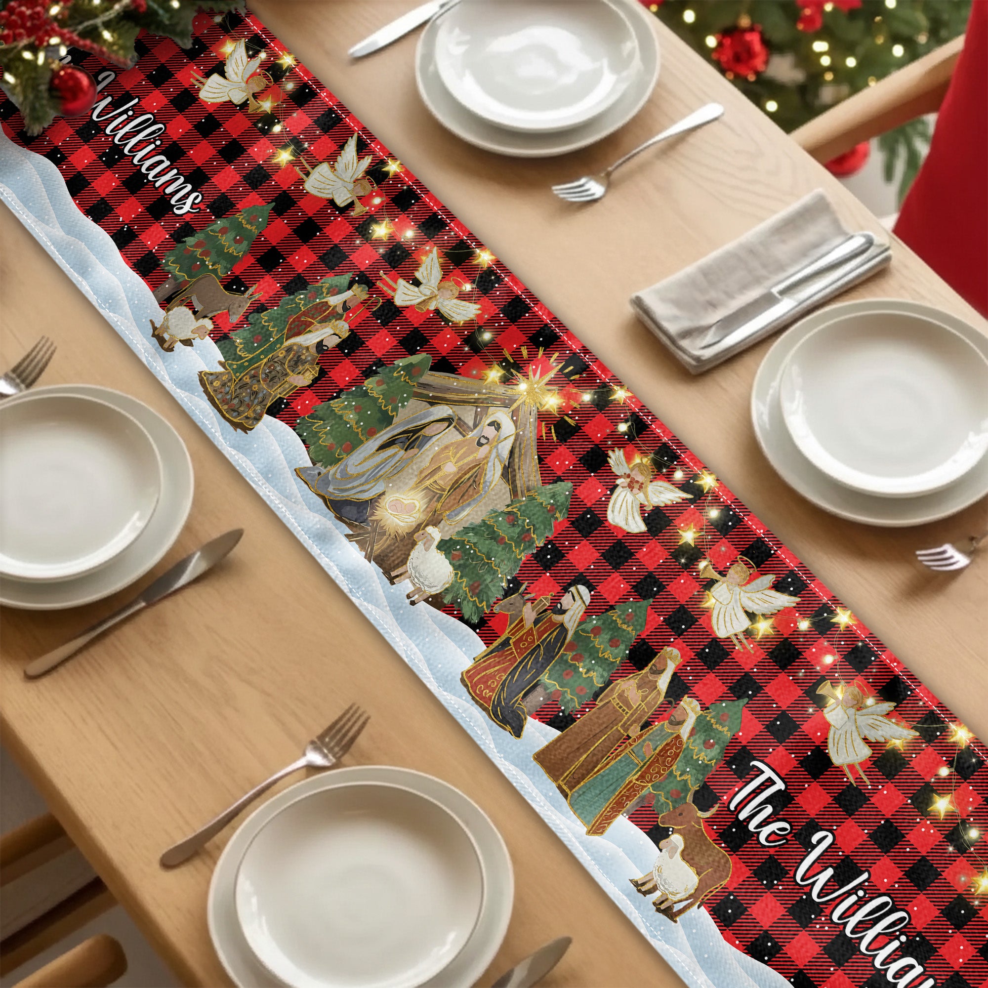 O Holy Night Nativity Scene Buffalo Plaid Christmas Dining Table ...