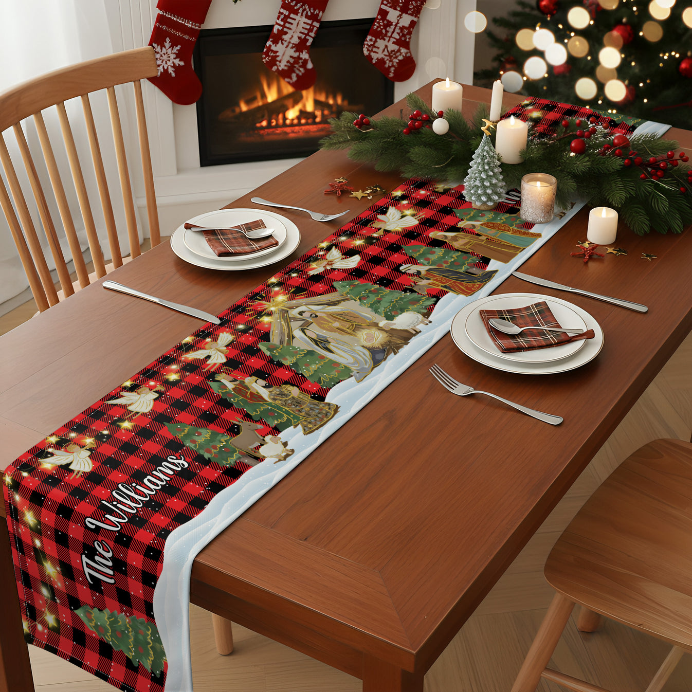 O Holy Night Nativity Scene Buffalo Plaid Christmas Dining Table ...