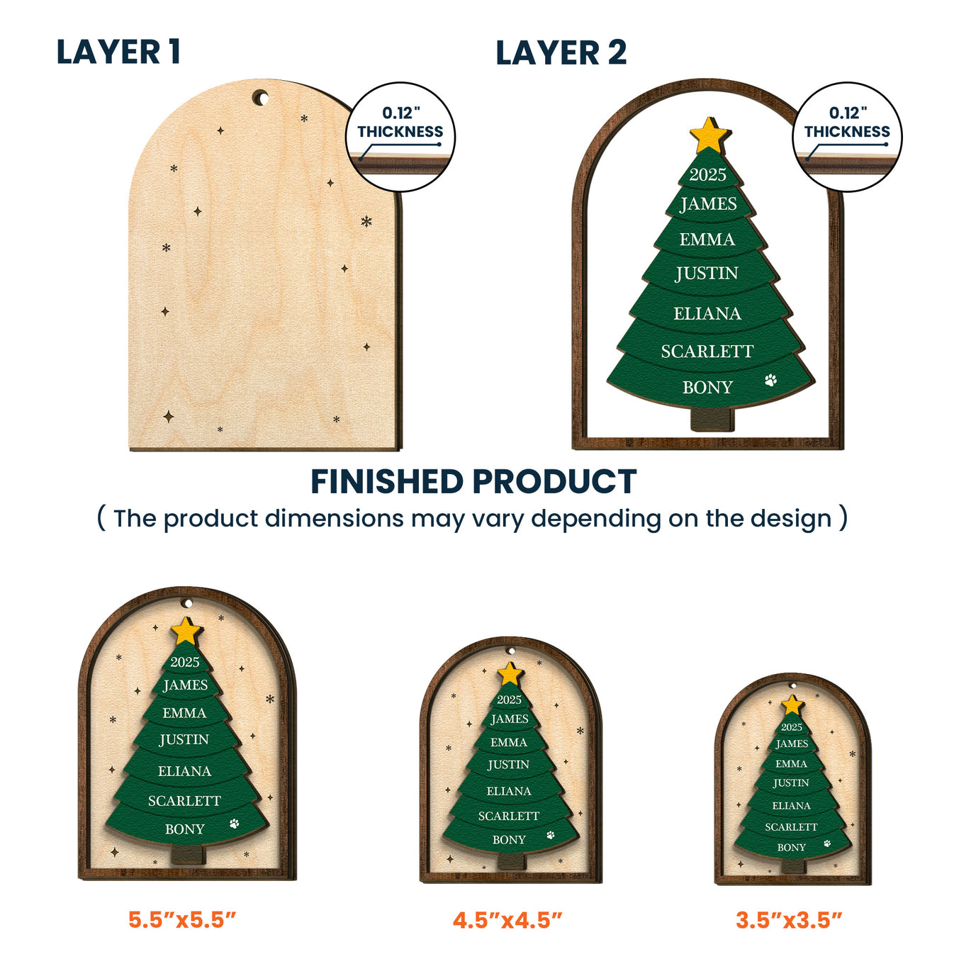 Our Family Christmas Tree Name 2 Layers Christmas Ornament - Personali ...
