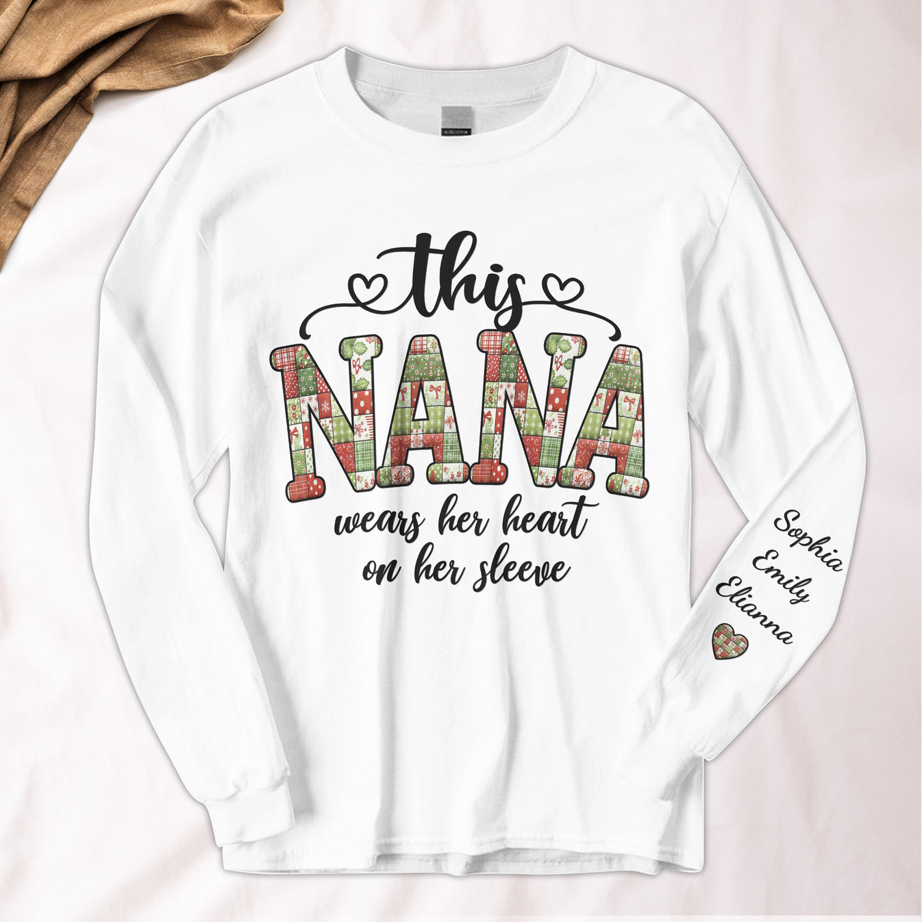 Patchwork Style This Grandma Wears Her Heart - Custom Long Sleeve T-Sh ...