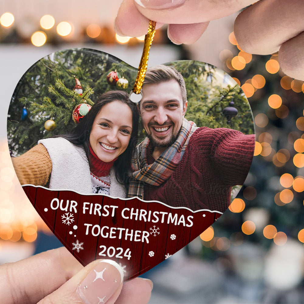Our First Christmas Together - Personalized Heart Shaped Ceramic Photo ...
