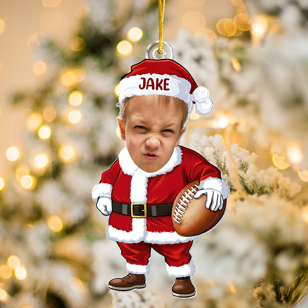 Playing Sports In Santa Costume - Personalized Acrylic Photo Ornament ...