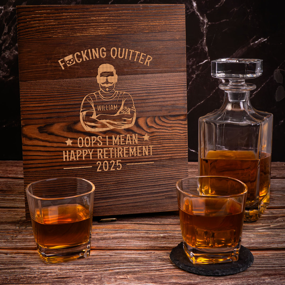 Quitter Oops I Mean Happy Retirement - Personalized Whiskey Decanter ...
