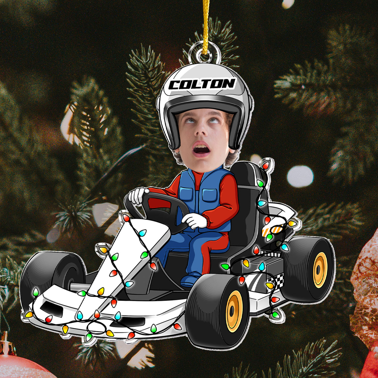 Racing Car Kid Custom Face - Personalized Acrylic Photo Ornament – Macorner