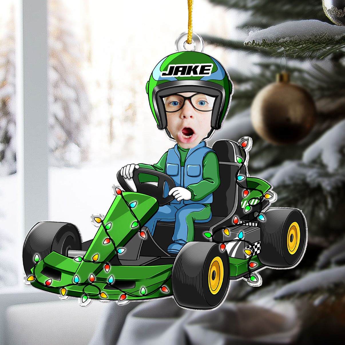 Racing Car Kid Custom Face - Personalized Acrylic Photo Ornament – Macorner