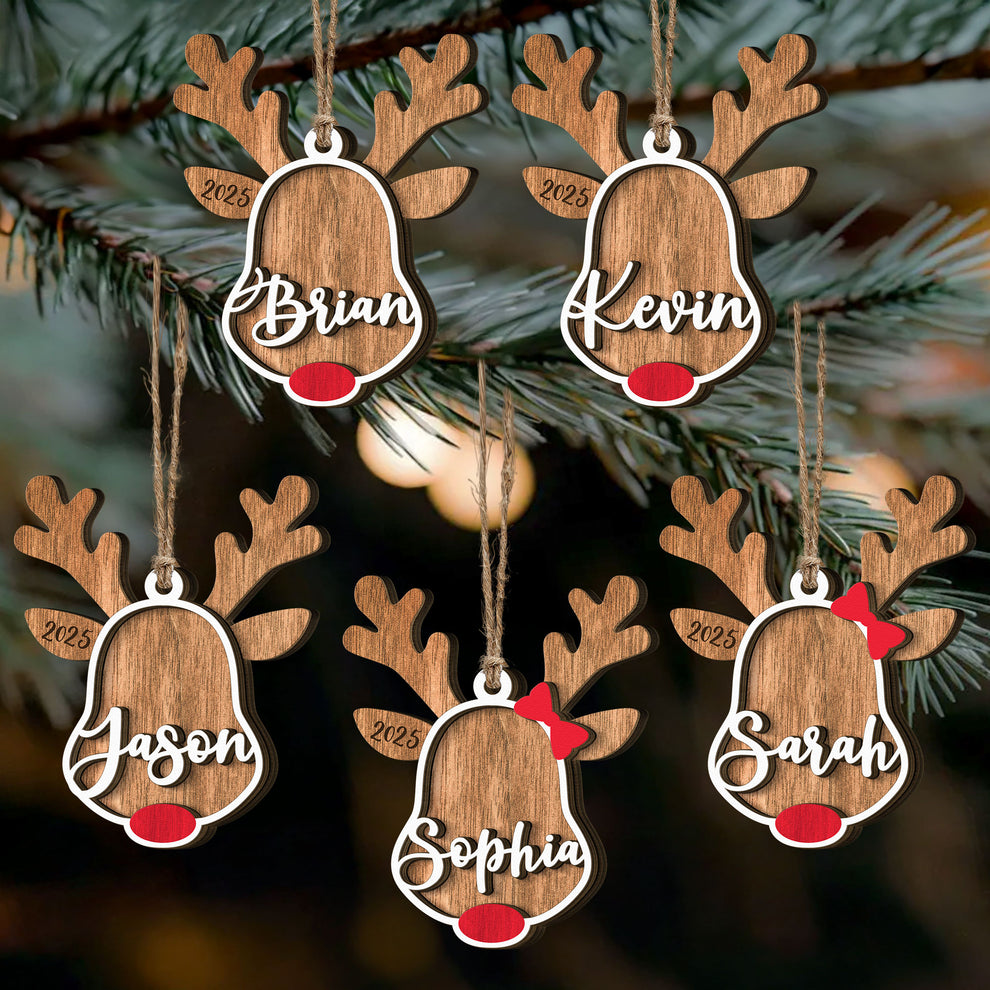 Reindeer Family - Personalized Wooden Ornament – Macorner