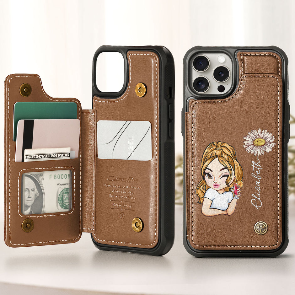 Sassy Girl Cartoon Character - Personalized Leather Flip Wallet Phone ...