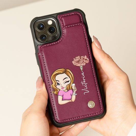 Sassy Girl Cartoon Character - Personalized Leather Flip Wallet Phone ...