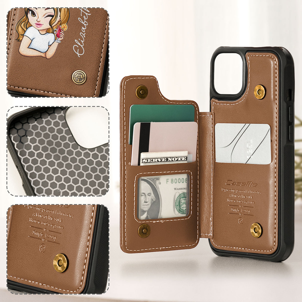 Sassy Girl Cartoon Character - Personalized Leather Flip Wallet Phone ...