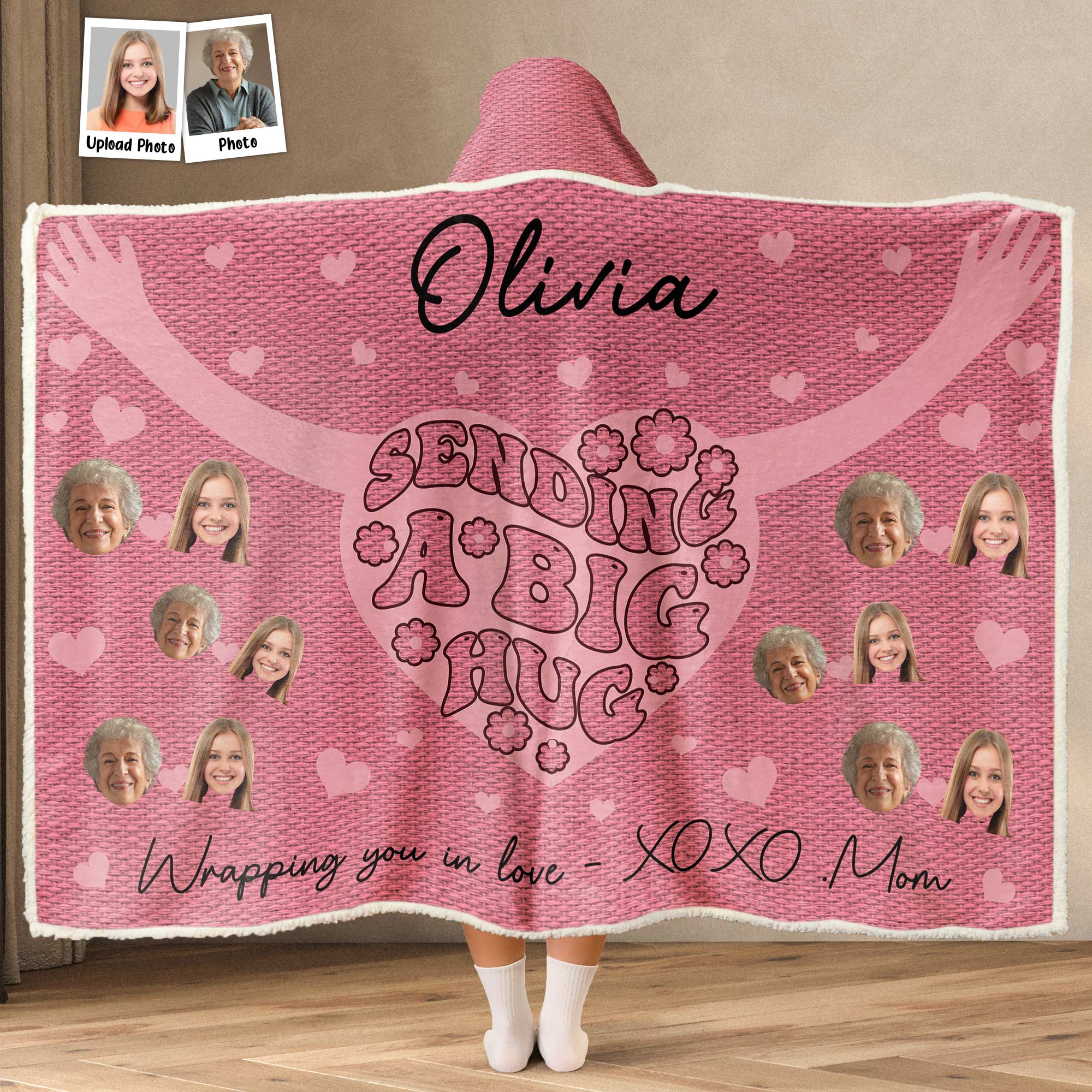 Sending A Big Hug - Personalized Photo Wearable Blanket Hoodie – Macorner