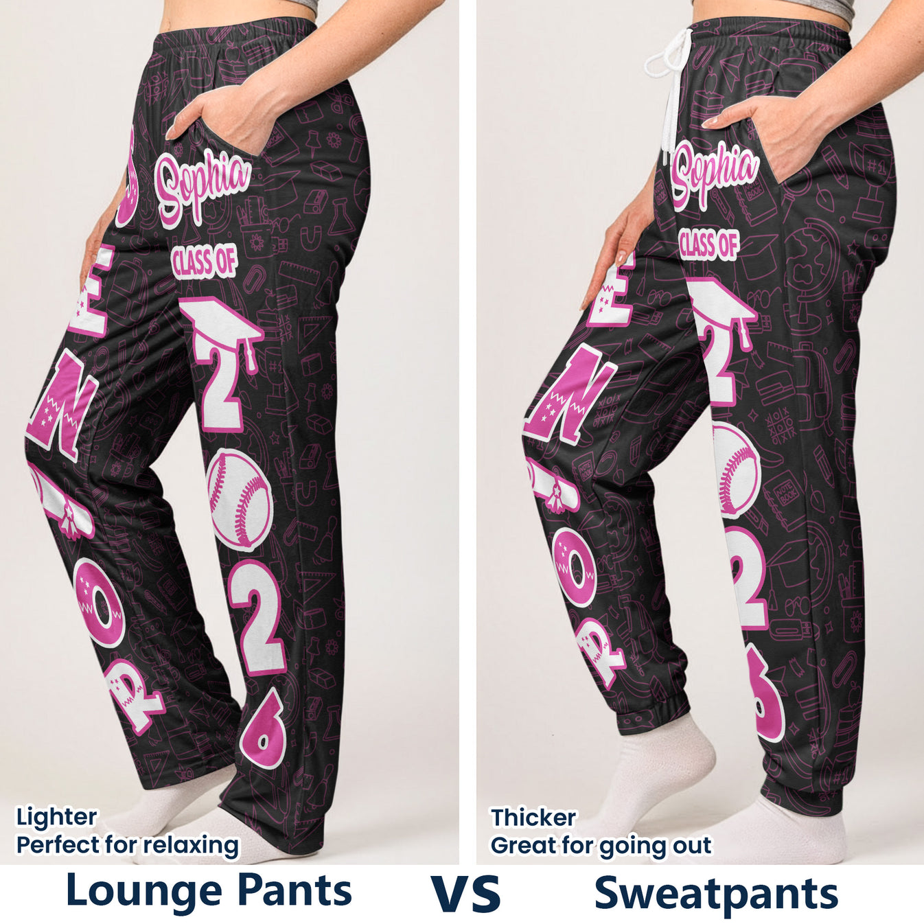 Senior High School, College - Personalized Sweatpants, Lounge Pants Wi ...