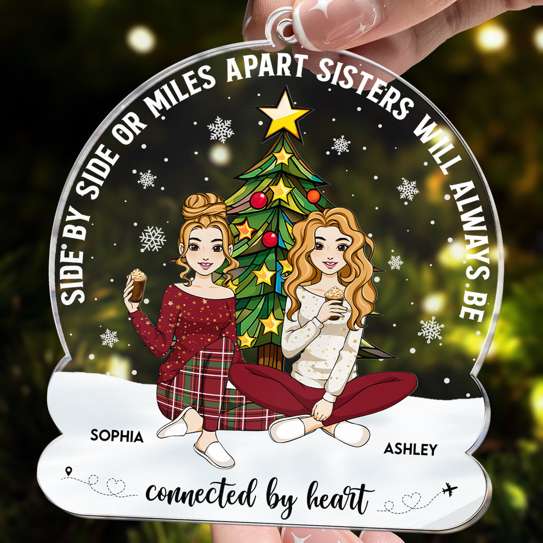 Sisters Always Be Connected By Heart - Personalized Acrylic Ornament ...