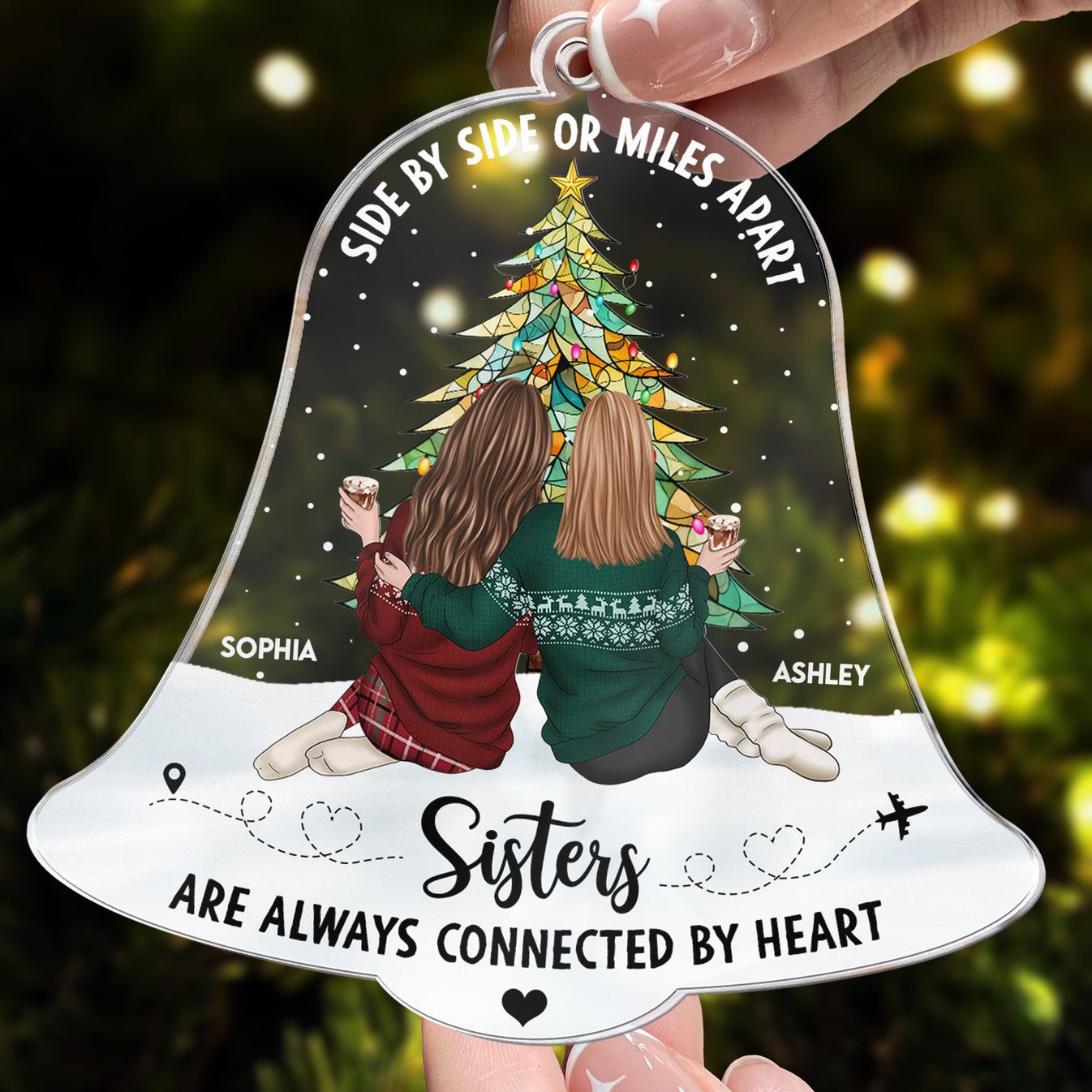 Sisters Are Always Connected By Heart - Personalized Acrylic Ornament ...