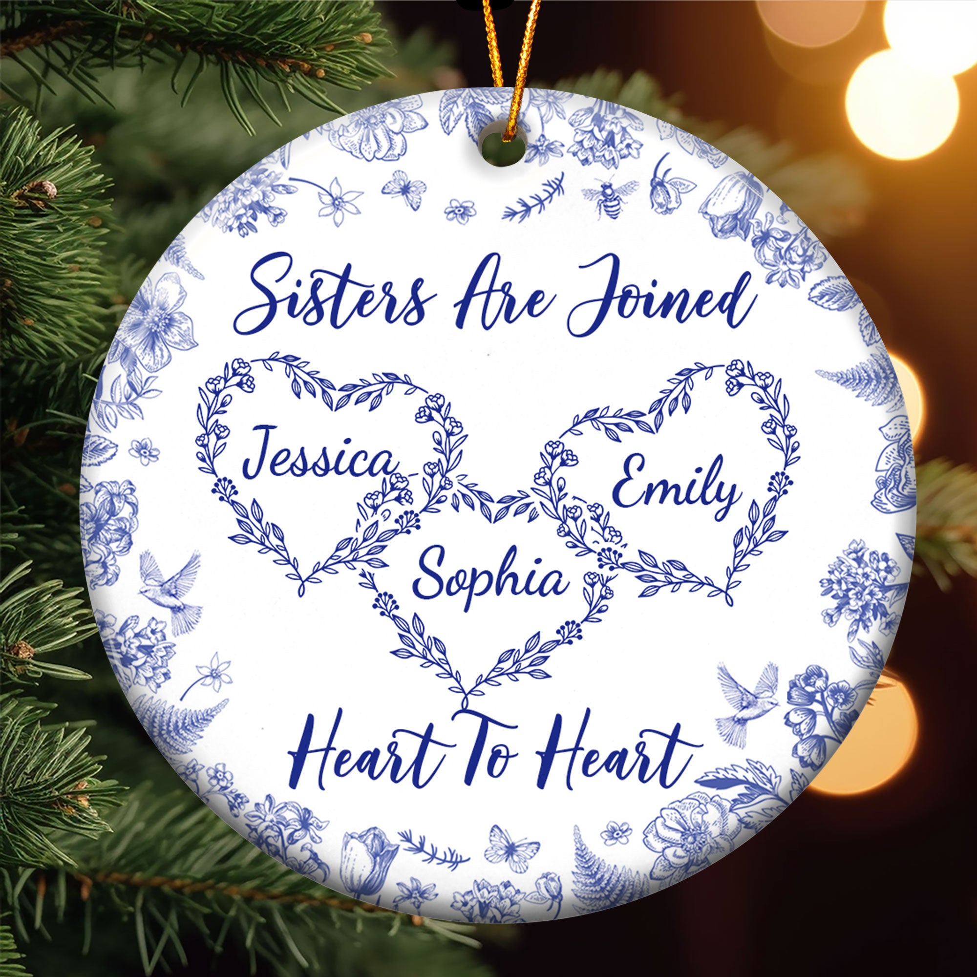 Sisters Are Joined Heart To Heart - Personalized Ceramic Ornament ...