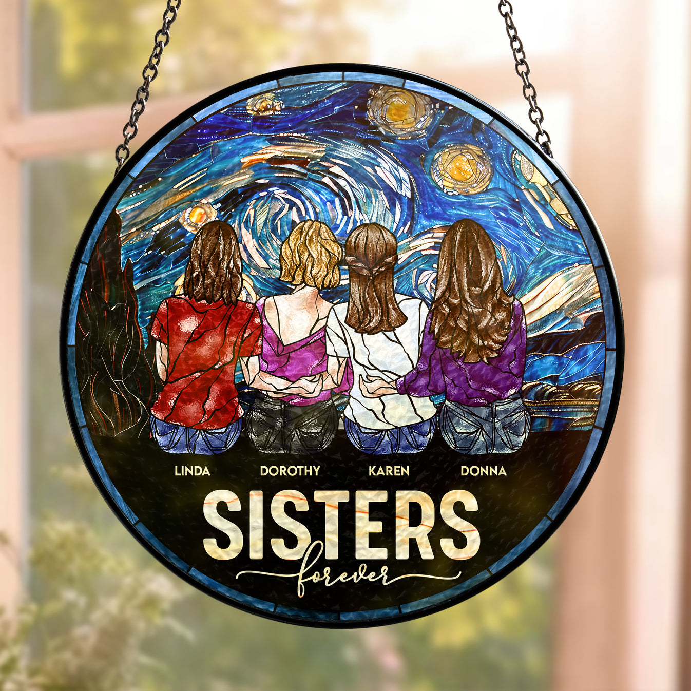 Sisters Forever - Personalized Stained Glass Window Hanging Suncatcher ...
