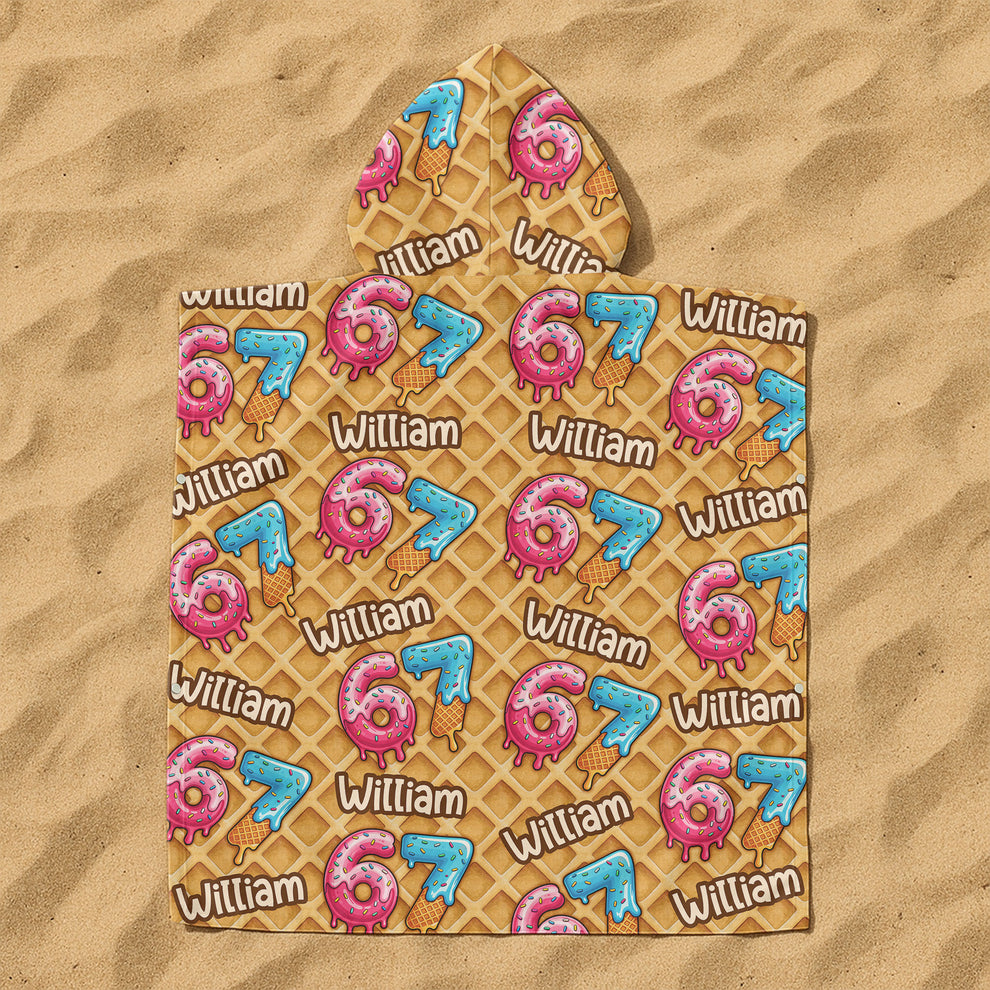 Six Seven 67 Meme Ice Cream - Personalized Kids Hooded Towel – Macorner