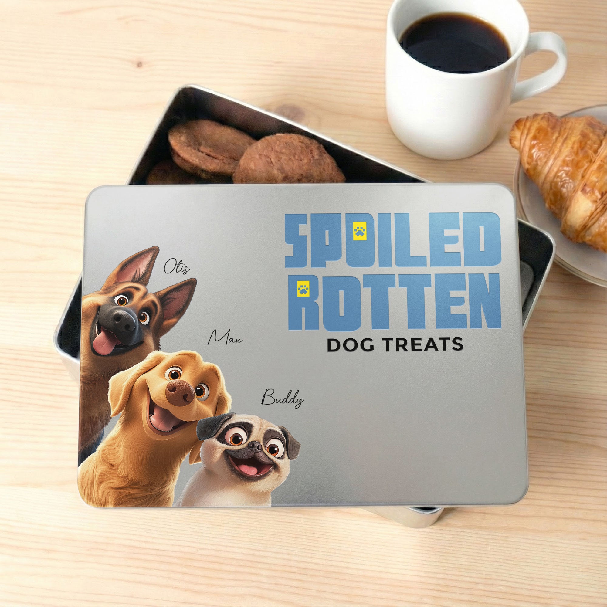 Spoiled Rotten Dog Treats Peeking Pets - Personalized Cookie Tin Box ...