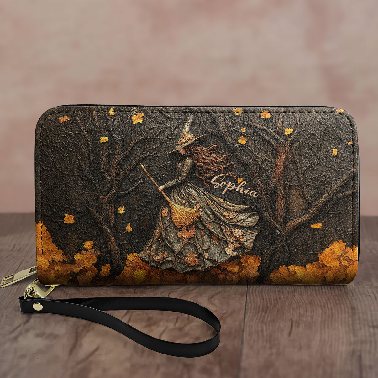 Spooky Witch Art Print - Personalized Leather Long Wallet – Macorner