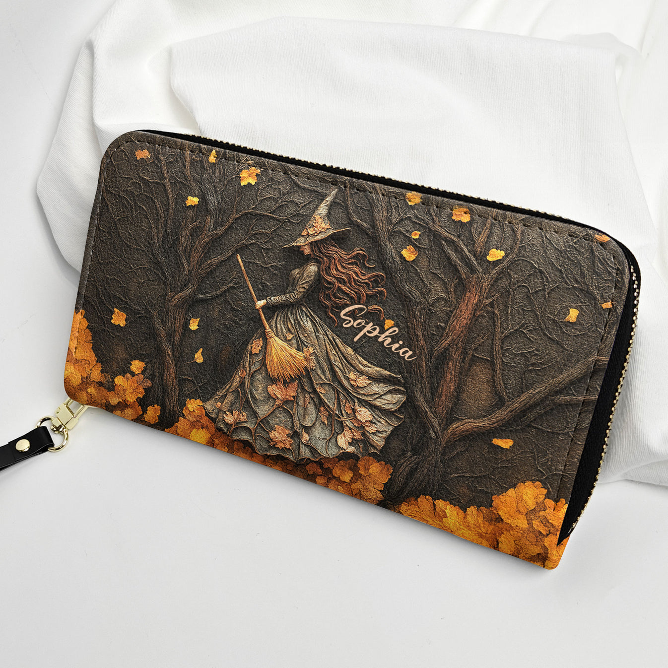 Spooky Witch Art Print - Personalized Leather Long Wallet – Macorner
