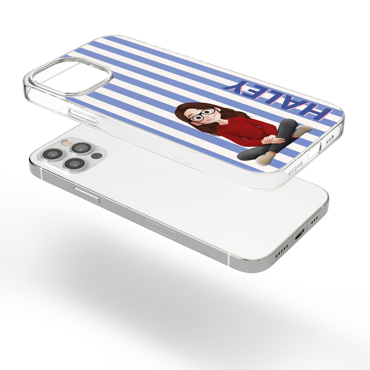 Stripes Aesthetic With Cute Cartoon - Personalized Clear Phone Case ...