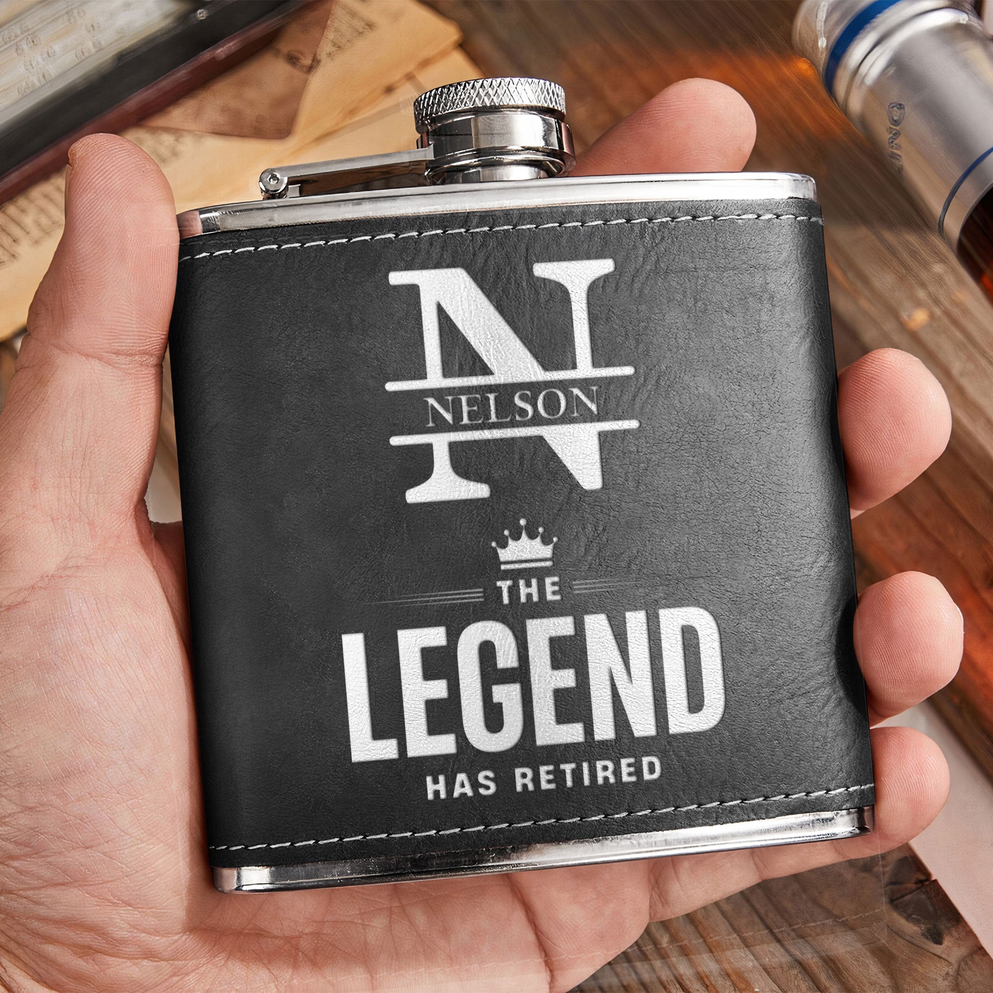 The Legend Has Retired - Personalized Leather Flask – Macorner