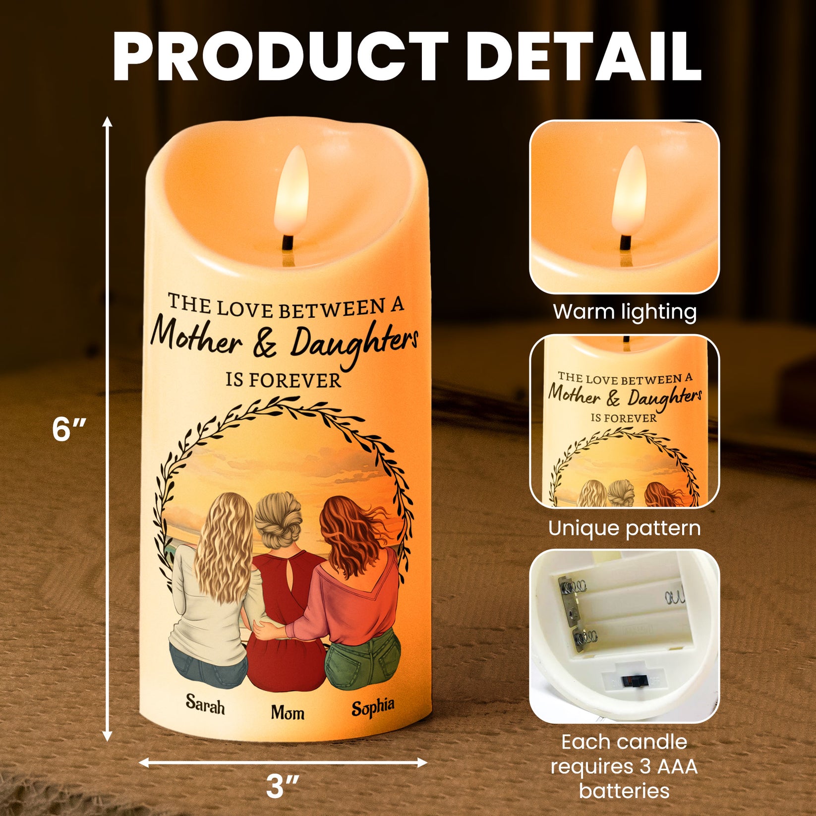 The Love Between A Mother & Daughters - Personalized LED Candle – Macorner