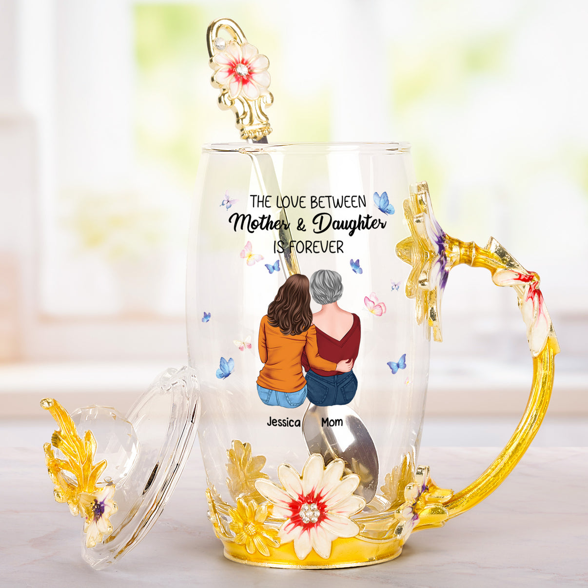 The Love Between Mother And Daughter - Personalized Enamel Flower Tea Cup – Macorner