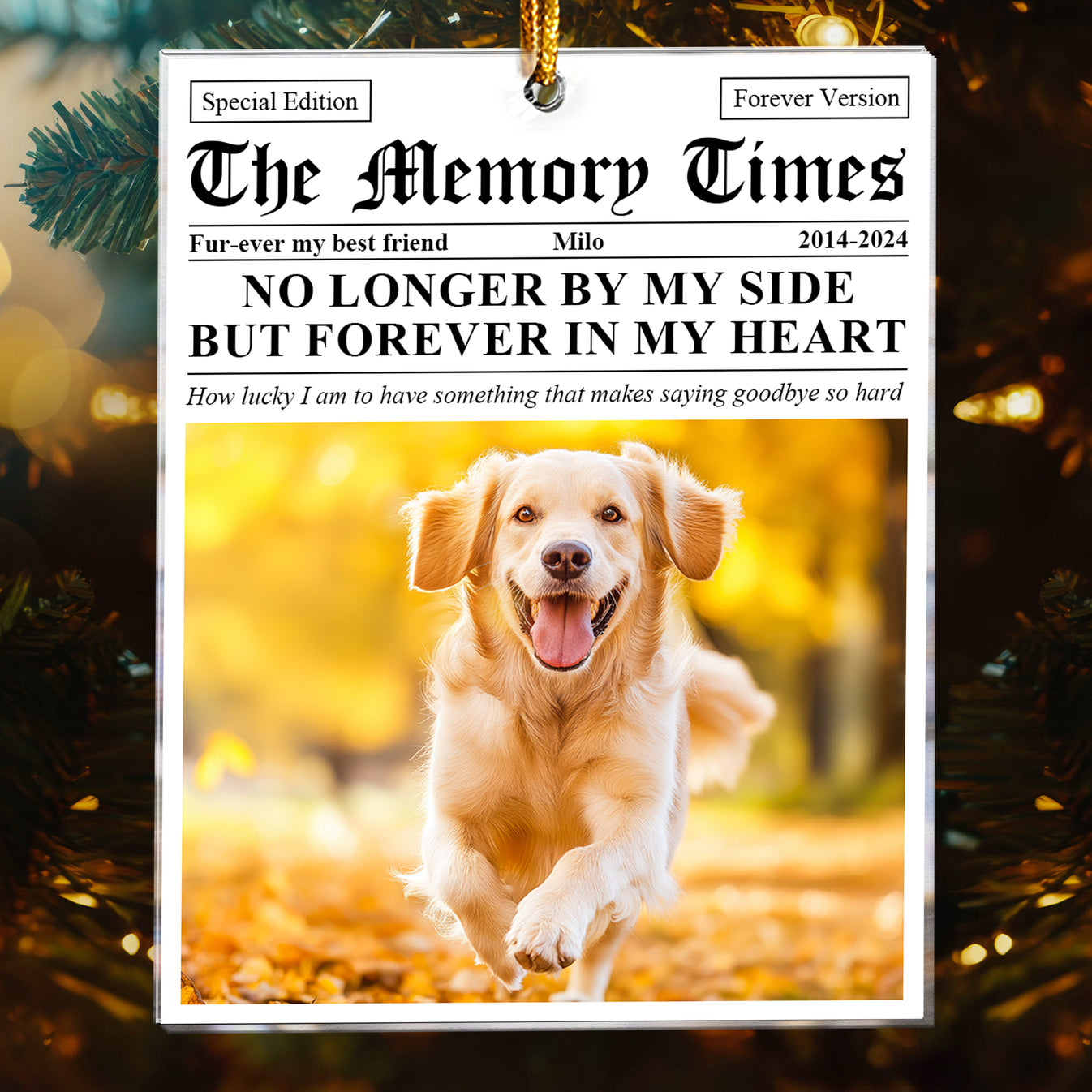 The Pet Memorial Times Newspaper - Personalized Acrylic Photo Ornament ...