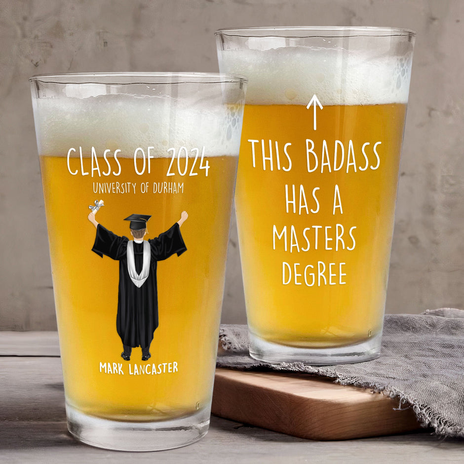 This Badass Has A Masters Degree - Personalized Beer Glass – Macorner
