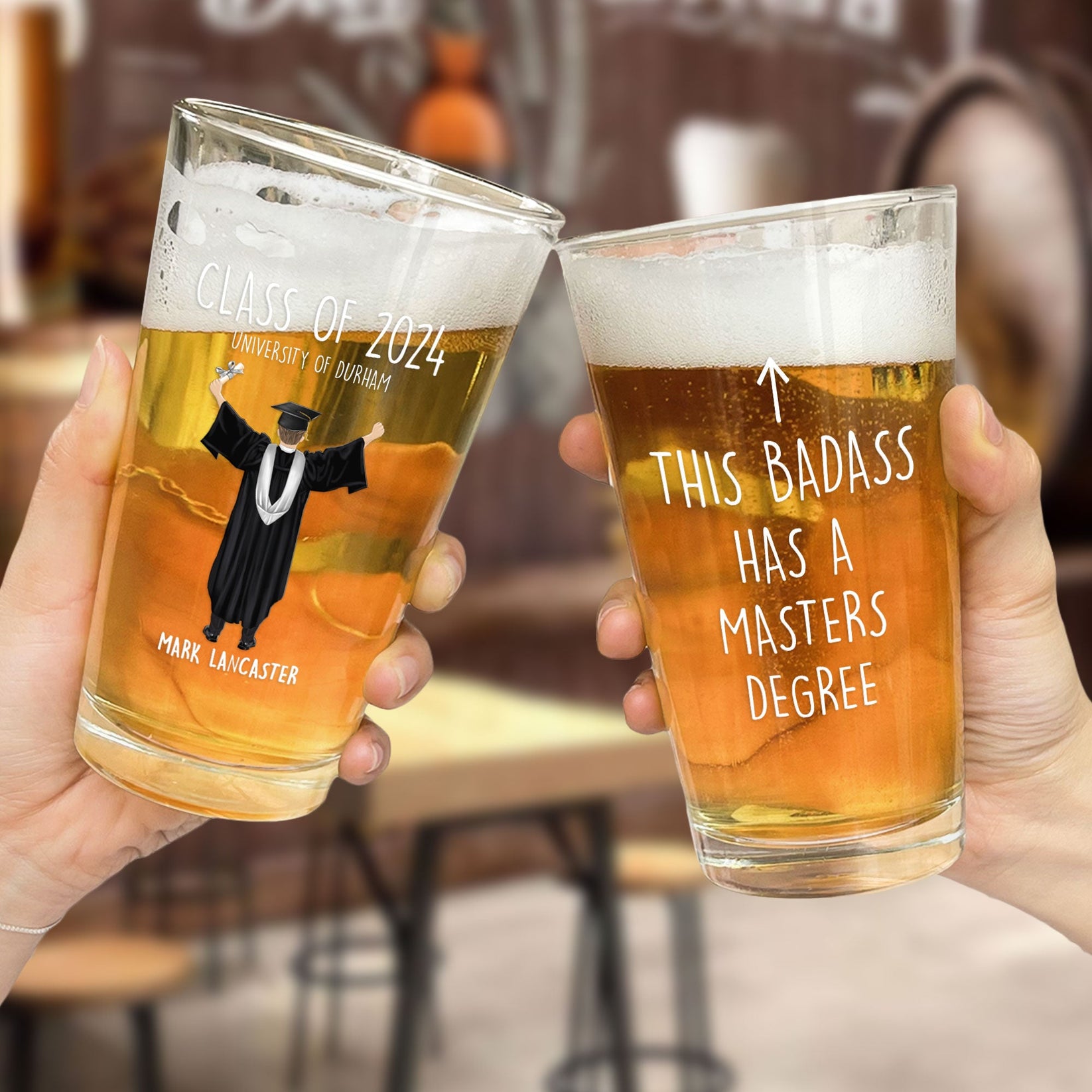This Badass Has A Masters Degree - Personalized Beer Glass – Macorner