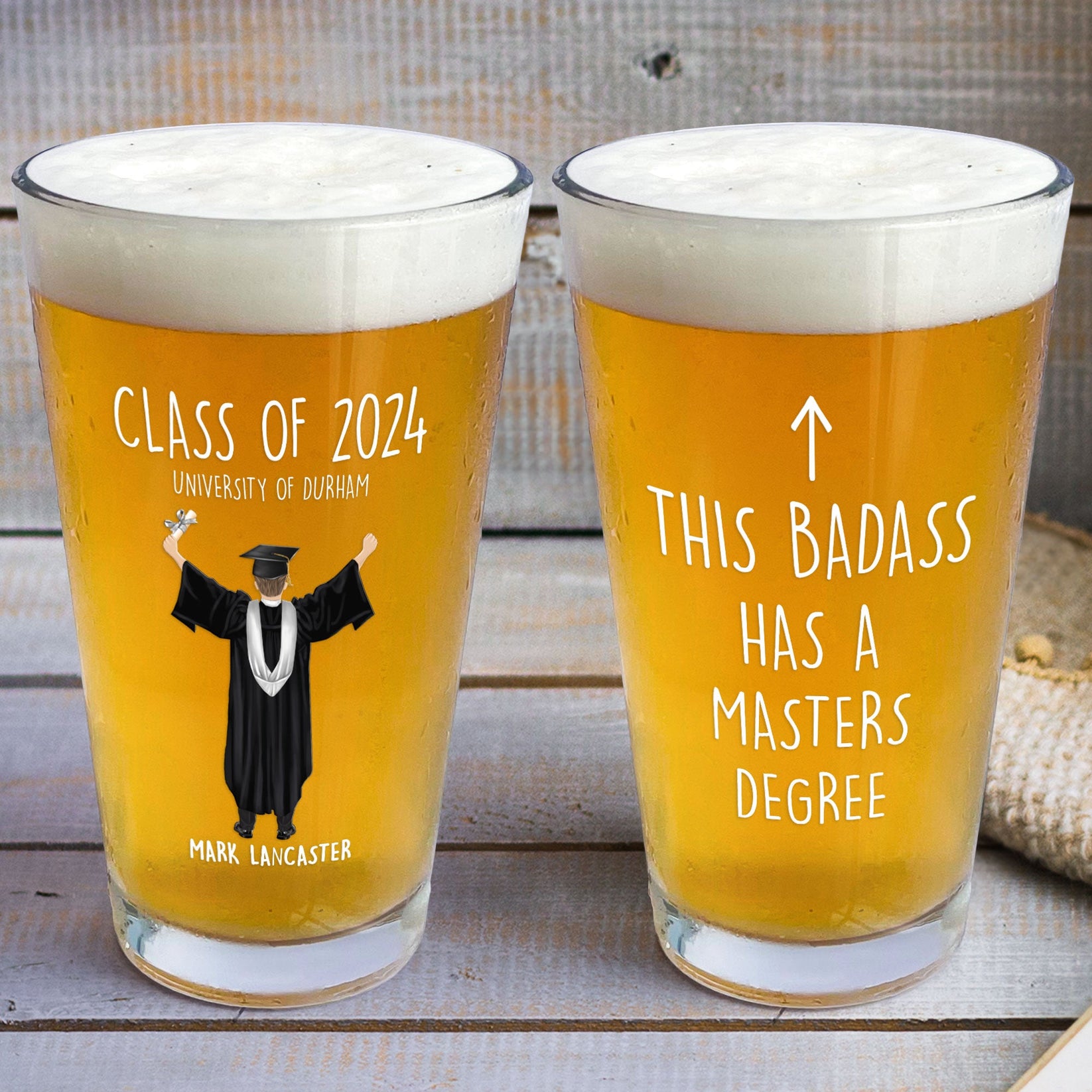 This Badass Has A Masters Degree - Personalized Beer Glass – Macorner