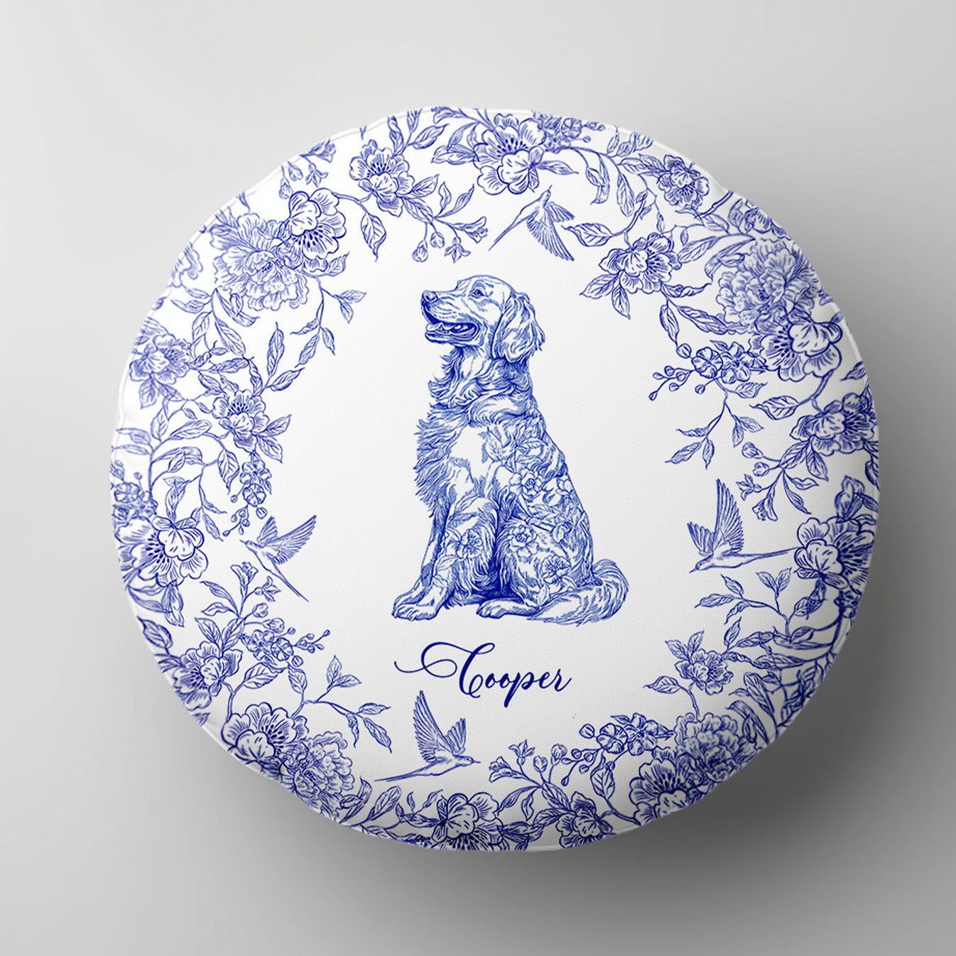 Toile De Jouy Dog Breeds Custom Chinoiserie Style - Personalized Round ...