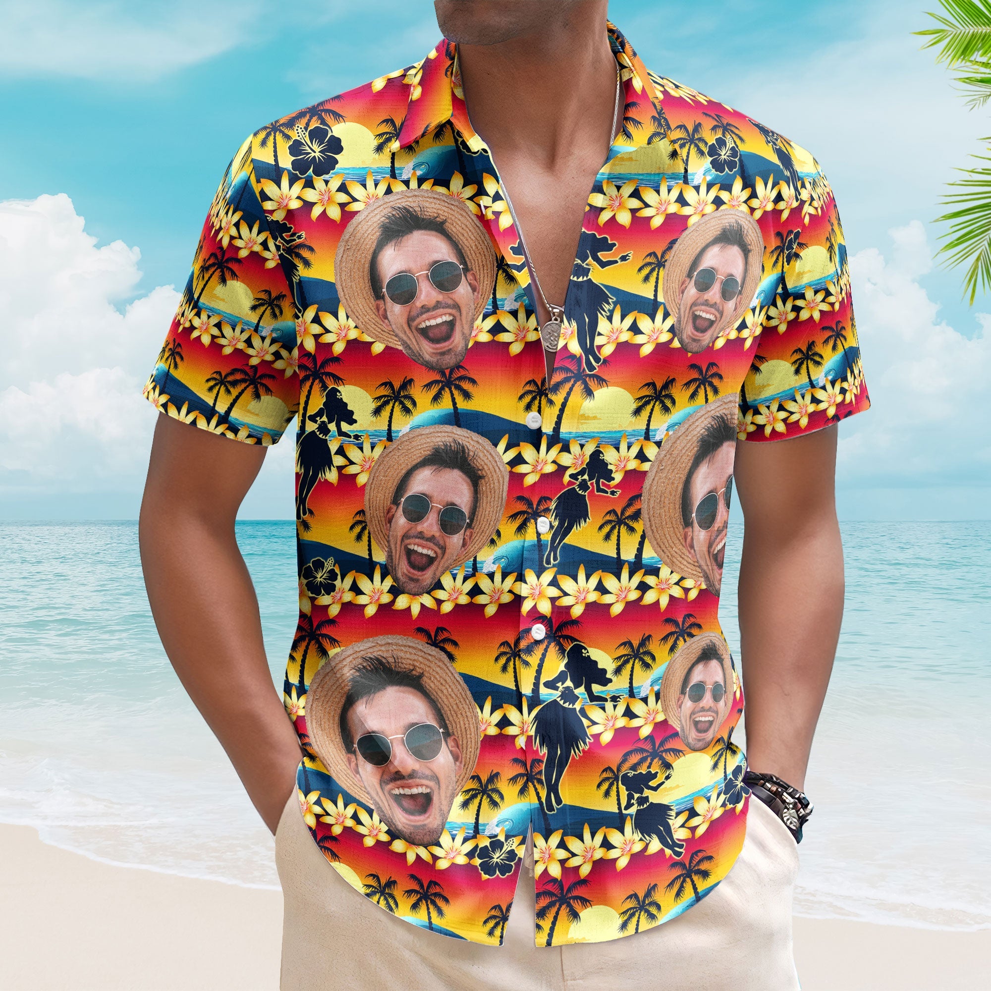 Tropical Beach Sence Hula Dance Sunset Aloha Shirts - Custom Photo ...